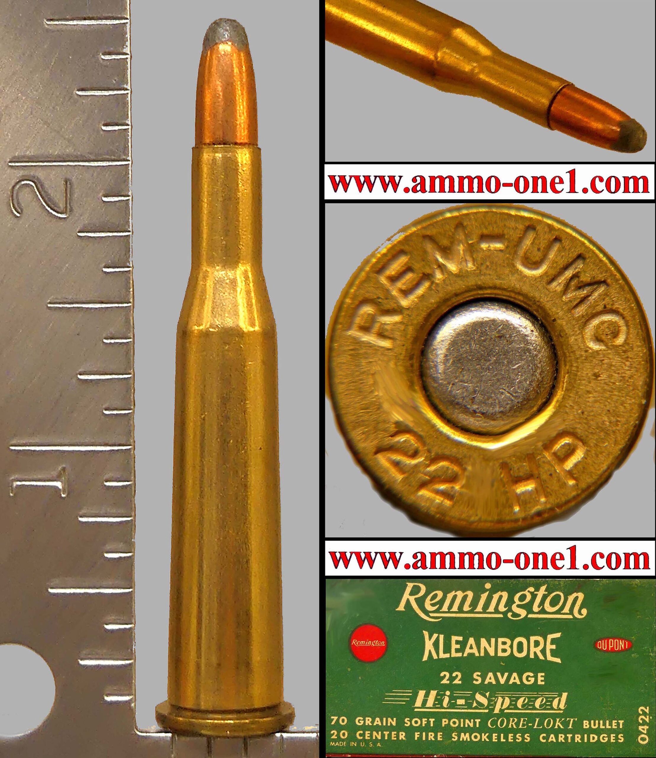 .22 Savage High Power by REM-UMC, JSP, One Cartridge not a box - Ammo-One1