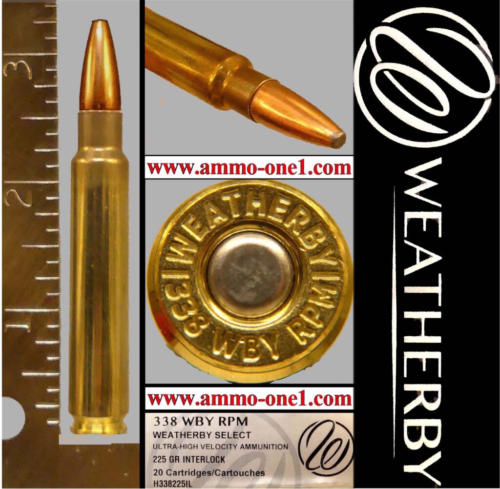 .338 Weatherby "RPM" by Weatherby., 225gr. JSP, One Cartridge not a Box ...