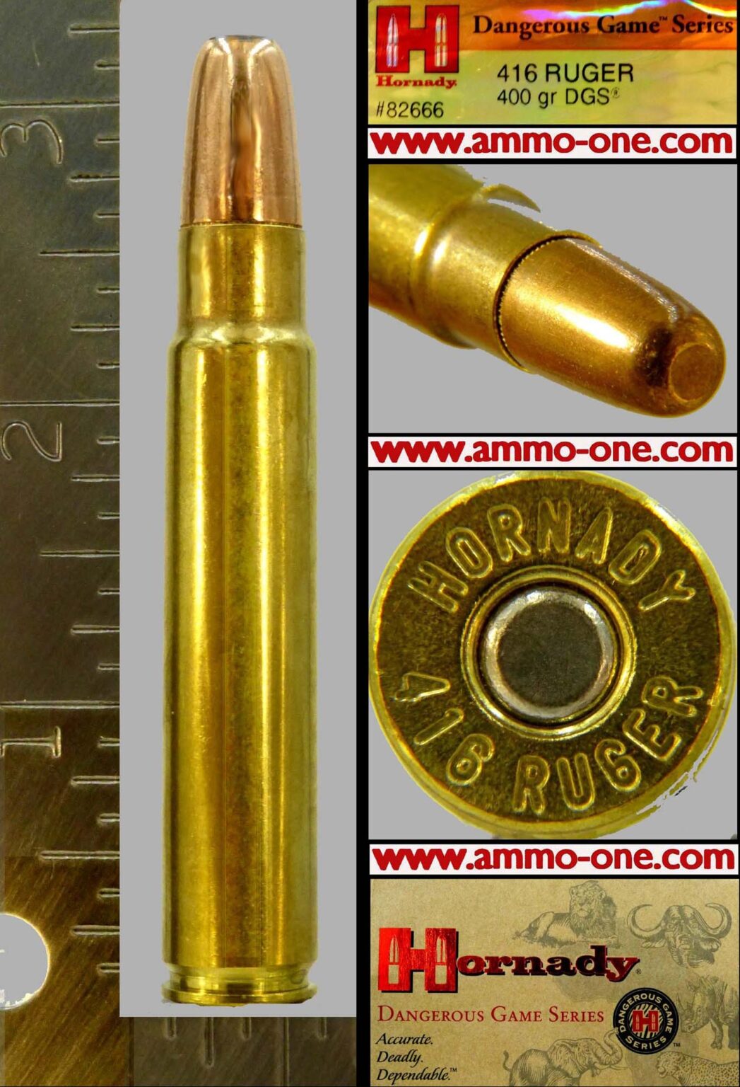 .416 Ruger by Hornady, 400 gr, DGS, FMJ, 1 Cartridge Not a Box - Ammo-One1