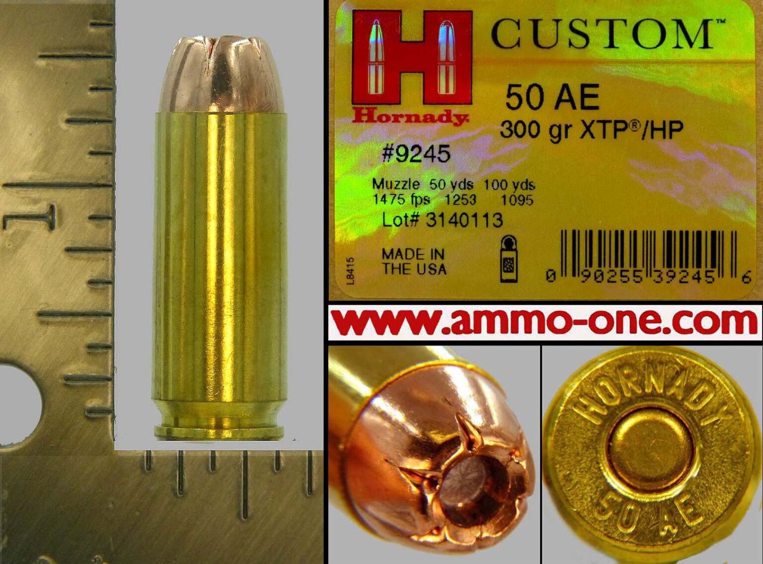 .50 Action Express by Hornady, Brass Case, XPT/HP, One Cartridge not a ...
