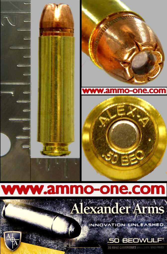 .50 Beowulf, Jacket Hollow Point, One Cartridge not a box. - Ammo-One1