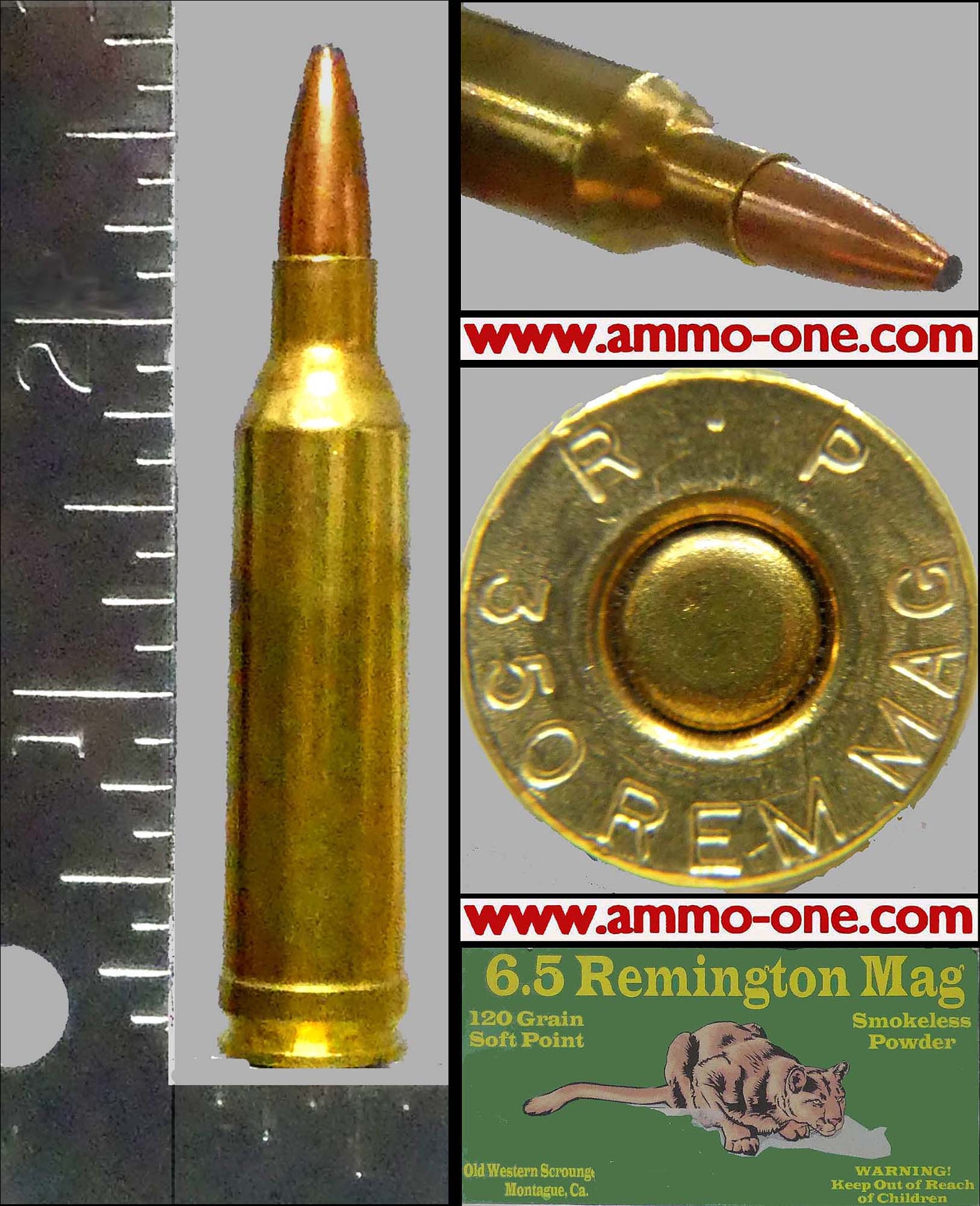 6.5mm Rem. Mag. with "350 REM MAG" H/S, One Cartridge Not a Box - Ammo-One1