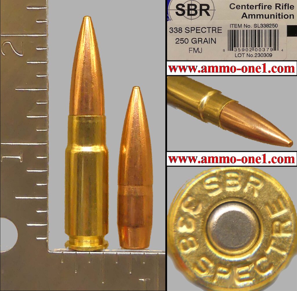 .338 Spectre by SBR, 250 Grain FMJ, One Cartridge not a Box - Ammo-One1