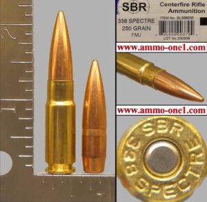 .338 Spectre by SBR, 250 Grain FMJ, One Cartridge not a Box - Ammo-One1
