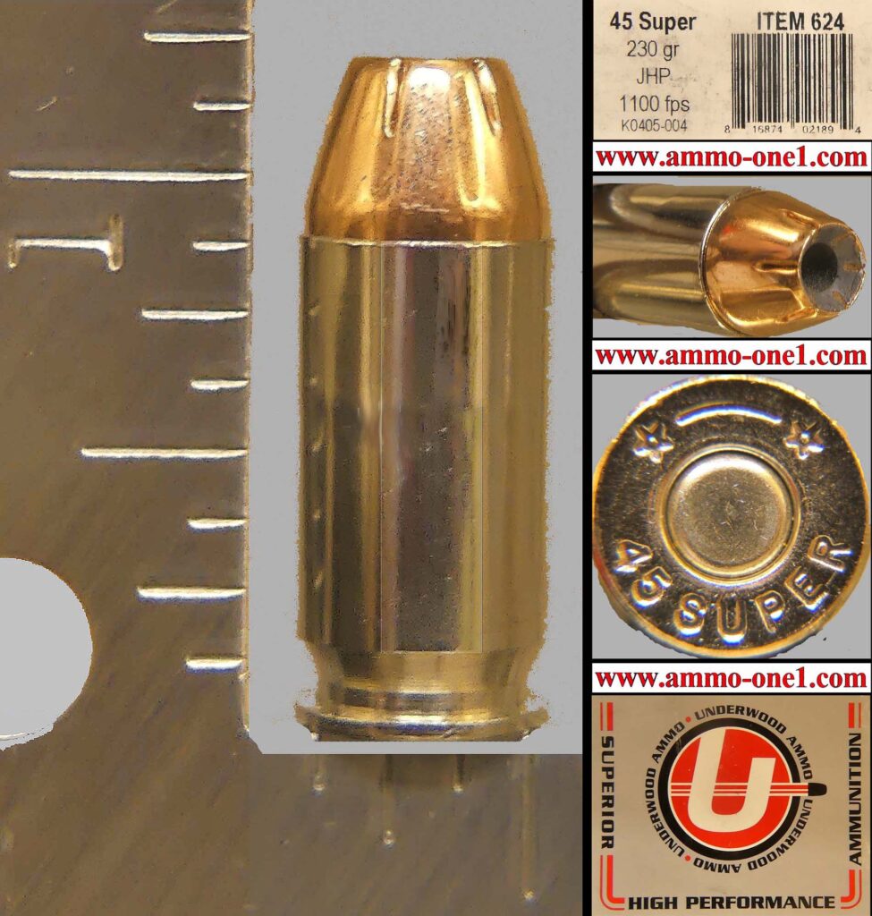 .45 Super by Underwood, JHP, "Nickel"Plated Case, One Cartridge not a ...
