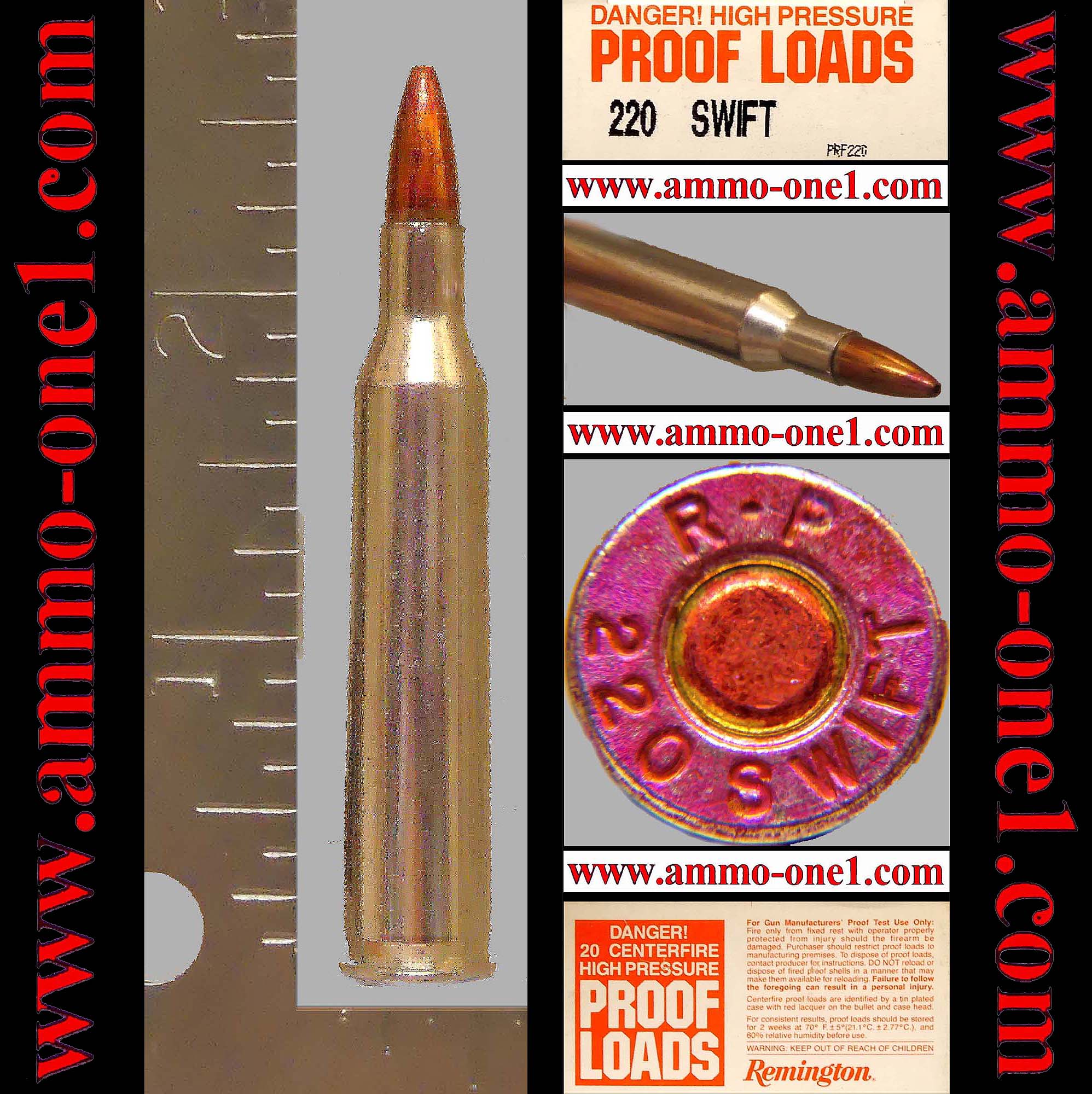 (e.) .220 Swift, Factory "PROOF" by Remington, Nickel Case, purple Dyed ...