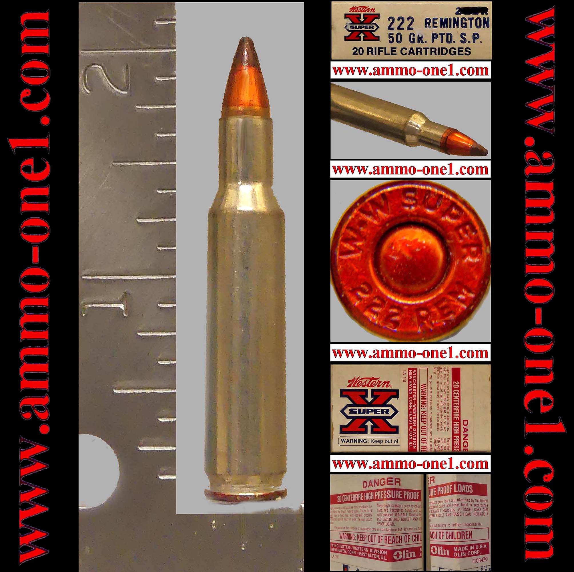 .222 Remington, Factory "PROOF" by Western/Olin, DYED "JSP", DYED "W-W ...