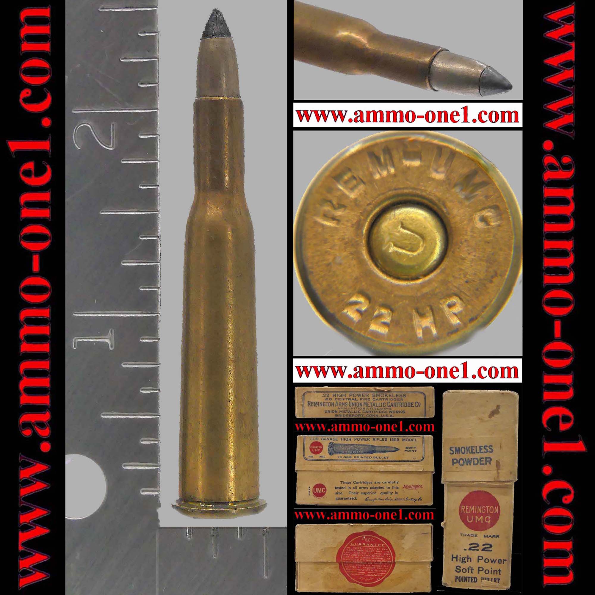 .22 Savage High Power by Remington/UMC, app. 1910's, "REM-UMC" H/S ...