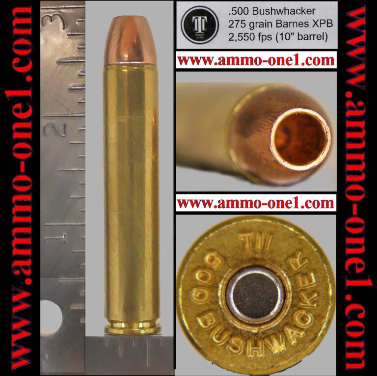 .500 Bushwhacker by TII Armory, * "Error" Head-Stamp, 275 grain Barnes ...